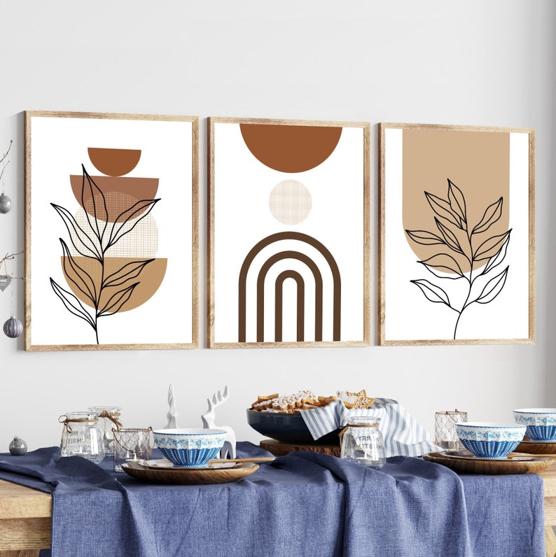 Mid Century Modern Boho Wall Art, Set of 3 Prints, Boho Digital Art Print, Abstract Art Print ...