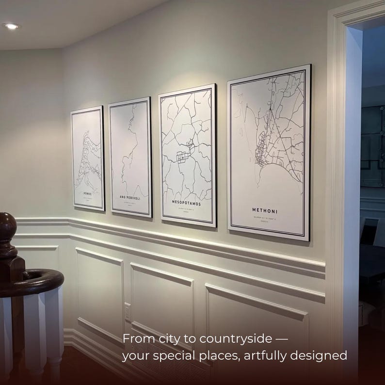 Set of 4 ANY CITY Map Posters, Personalized Map Prints, Custom ...