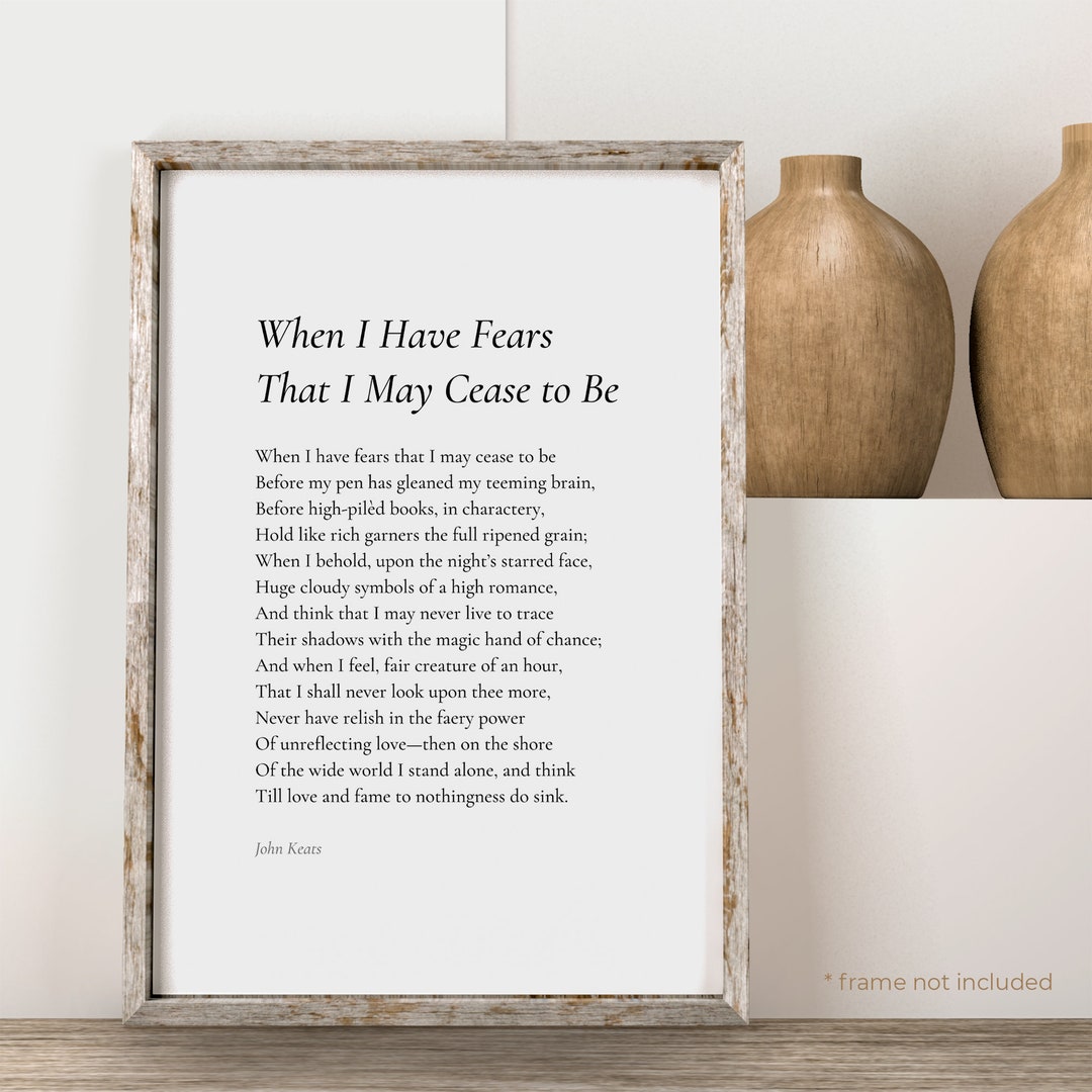 When I Have Fears That by John Keats Poem Print - Poetry Print Gift ...