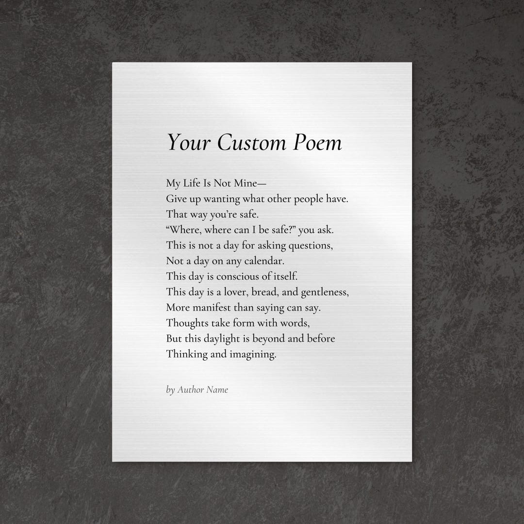 Custom Luxury Poem Aluminum Print | Personalized Quote & Song Lyrics on ...