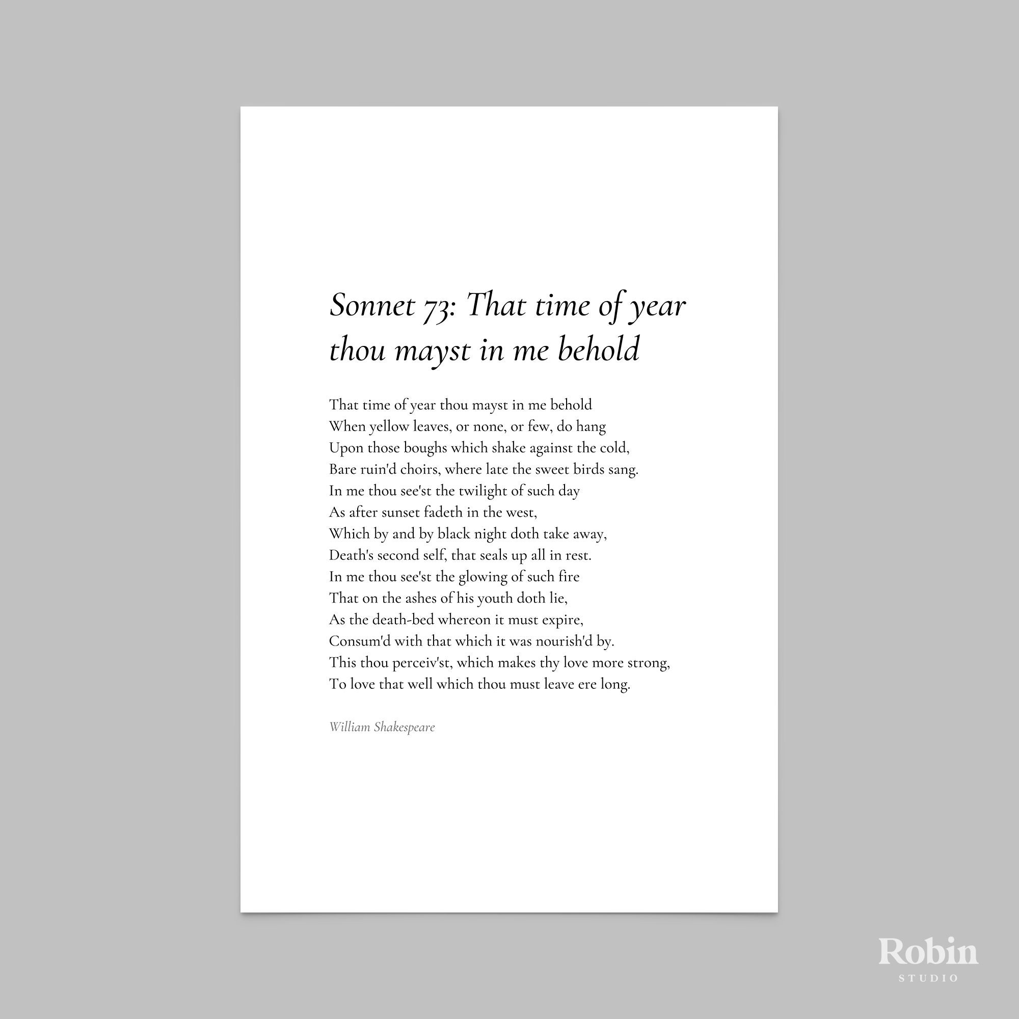 Sonnet 73 by Robert Frost Poem Print Poetry Print Gift - Etsy