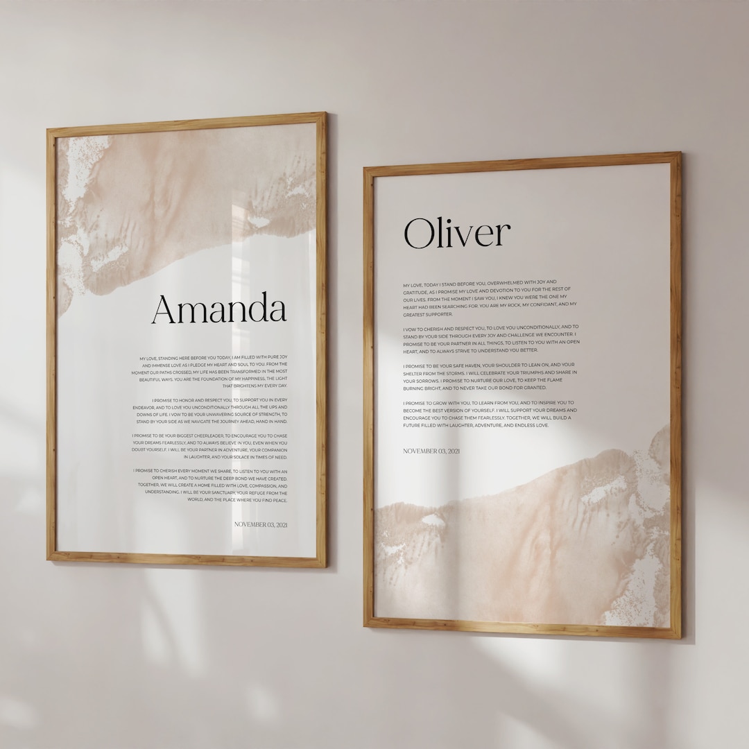 Custom Her His Vows Set, Personalized Wedding Vows Gift, Framed Vows ...