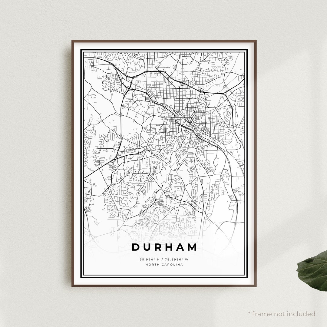 Durham Map Print, Durham Street Map Poster, North Carolina, Modern ...