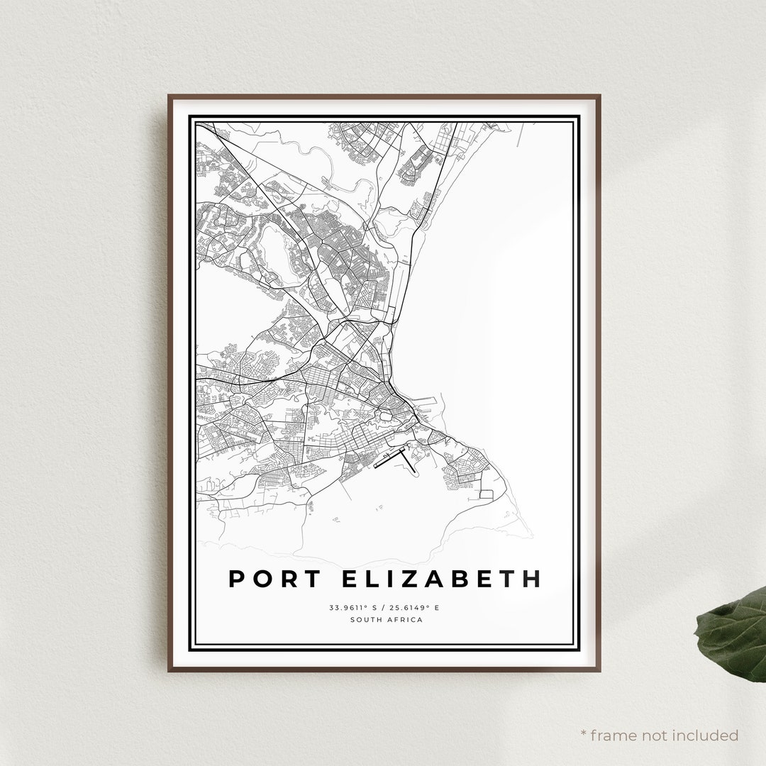 Port Elizabeth Map Print, Port Elizabeth Street Map, south Africa ...
