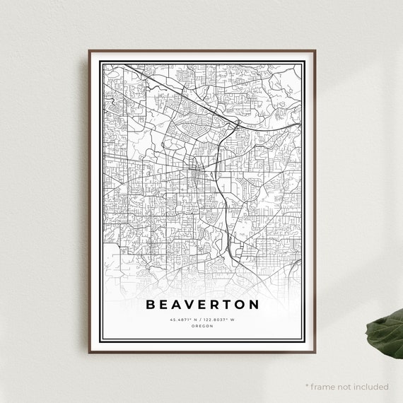 Minimalist Beaverton Map Modern Map Poster Beaverton Beaverton Oregon ...