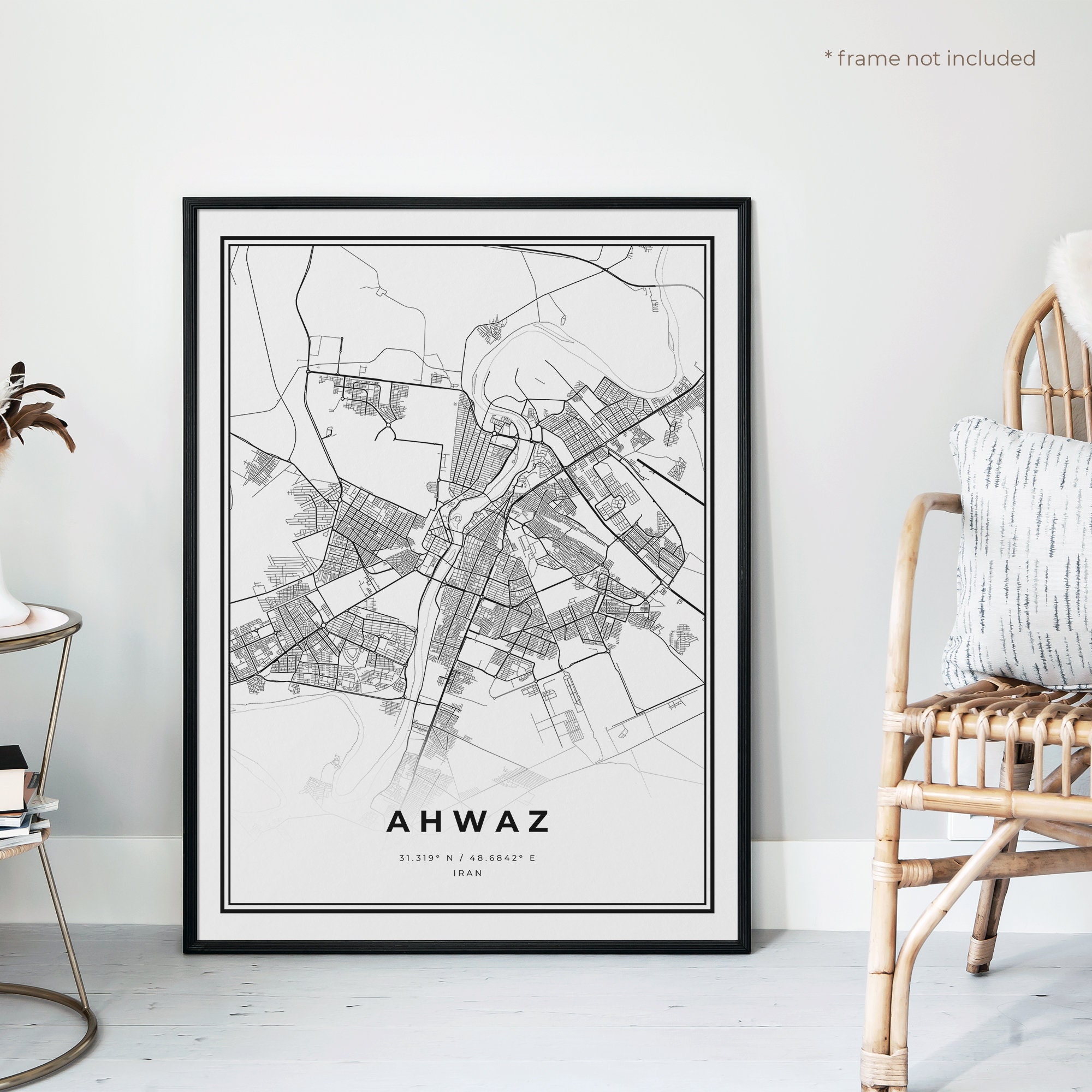 Ahwaz Map Print, Ahwaz Street Map Poster, iran, Modern Minimalist Map ...