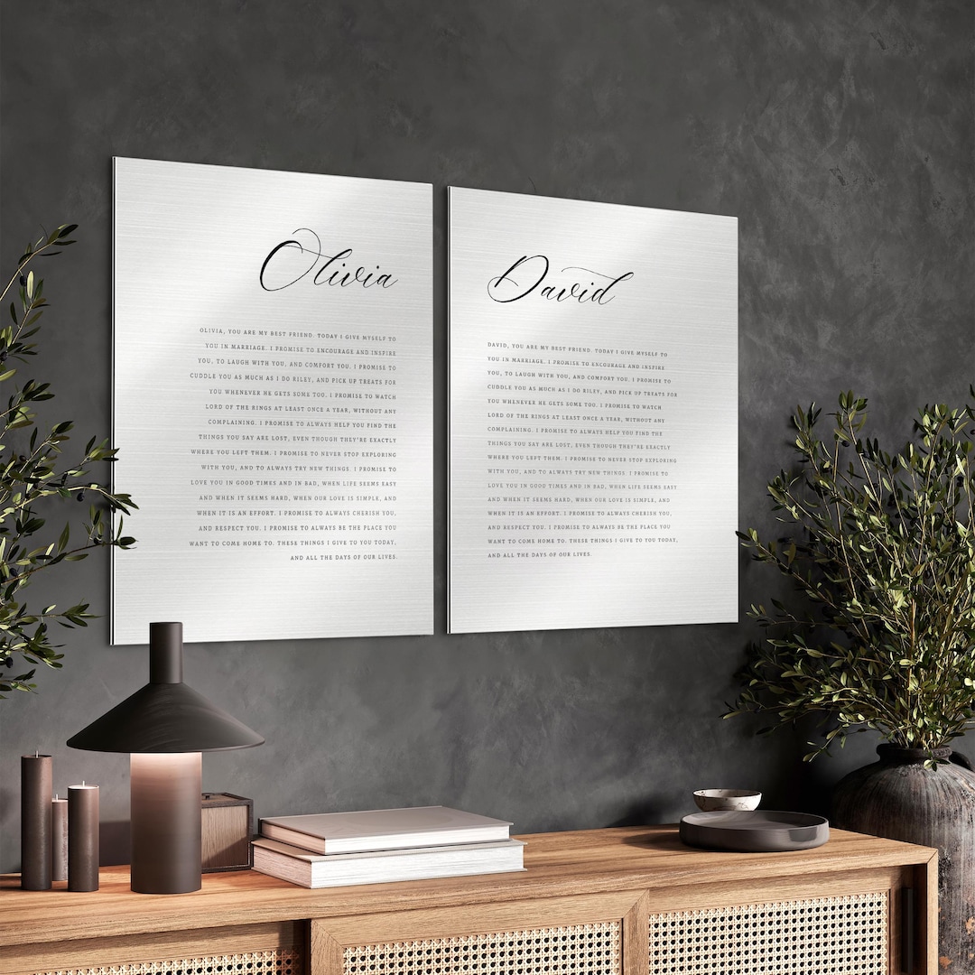 Custom Luxury Wedding Vows Aluminum Print | Personalized Couple Vows on ...