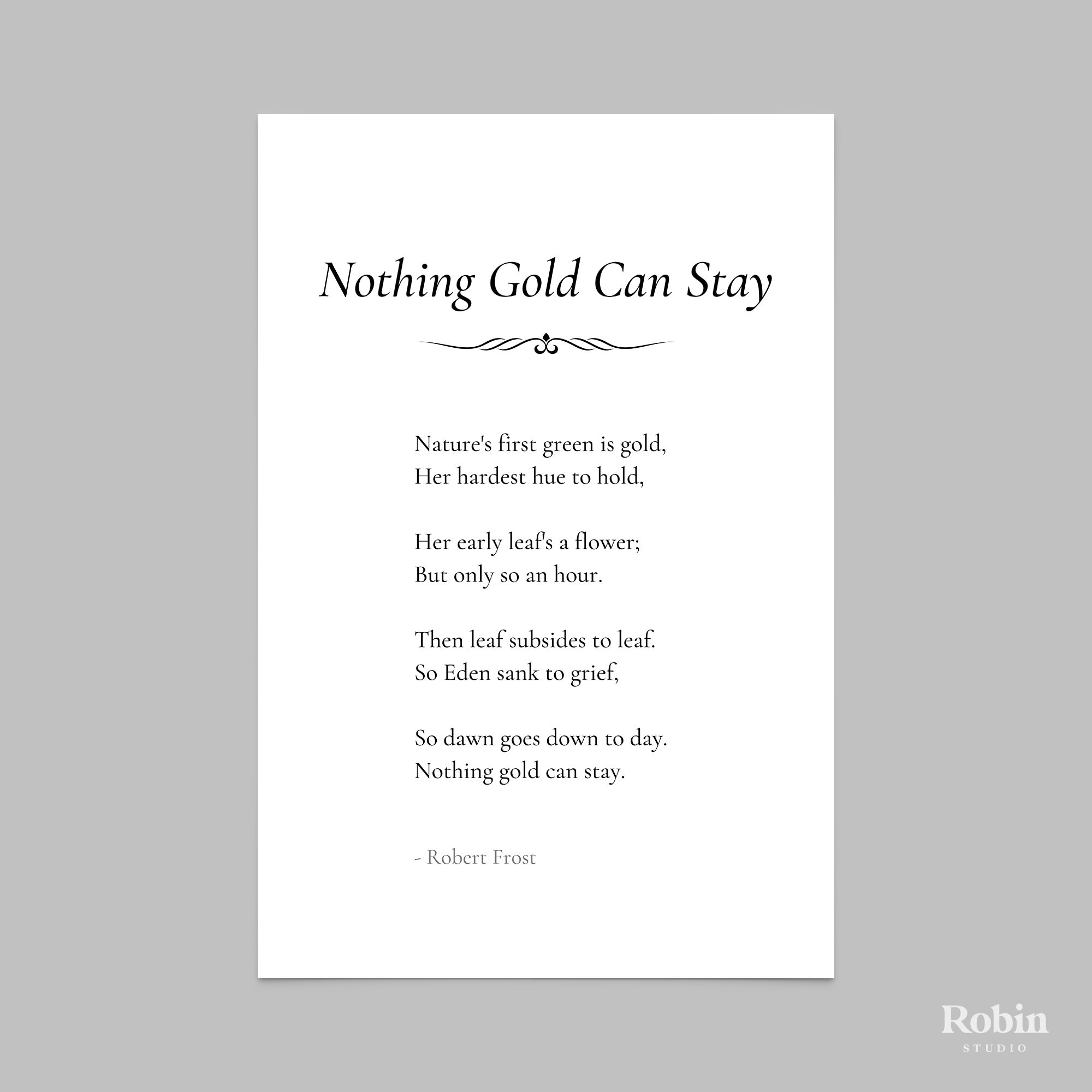 Nothing Gold Can Stay by Robert Frost Poem Print Poetry | Etsy