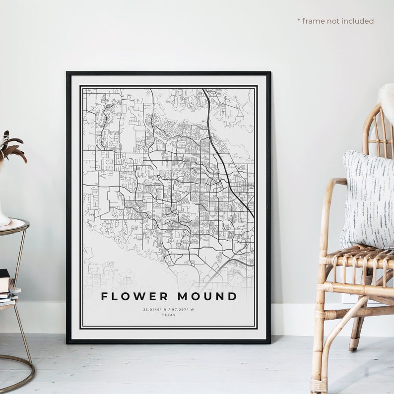 Flower Mound Map Print, Flower Mound Street Map Poster, Texas, Modern ...