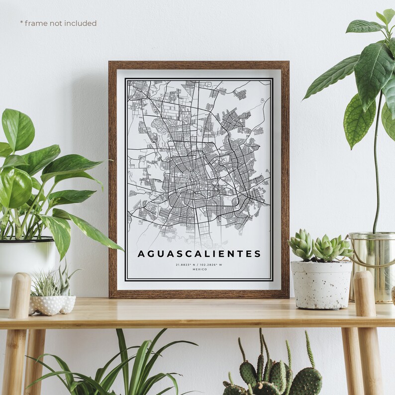 Aguascalientes Map Print, Aguascalientes Street Map, mexico, Modern ...