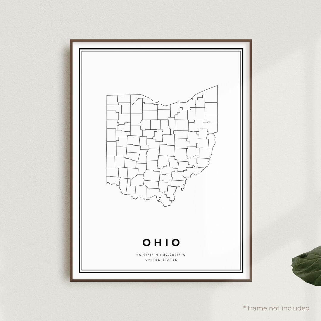 Ohio Map Print, Ohio Street Map Poster, United States, Modern ...