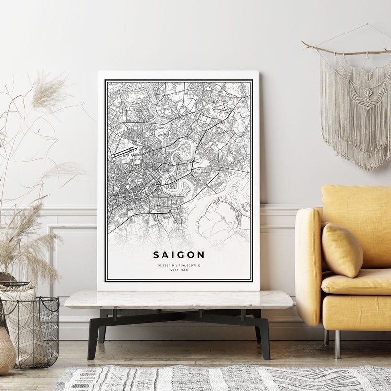 Saigon Map Print Saigon Street Map Canvas Viet Nam Modern | Etsy