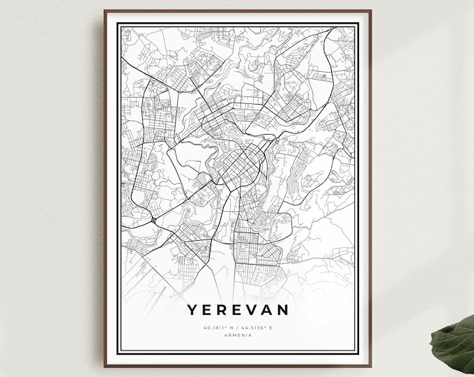 Yerevan Vintage Map Print, Yerevan Retro Map Poster, Antique Style Map ...