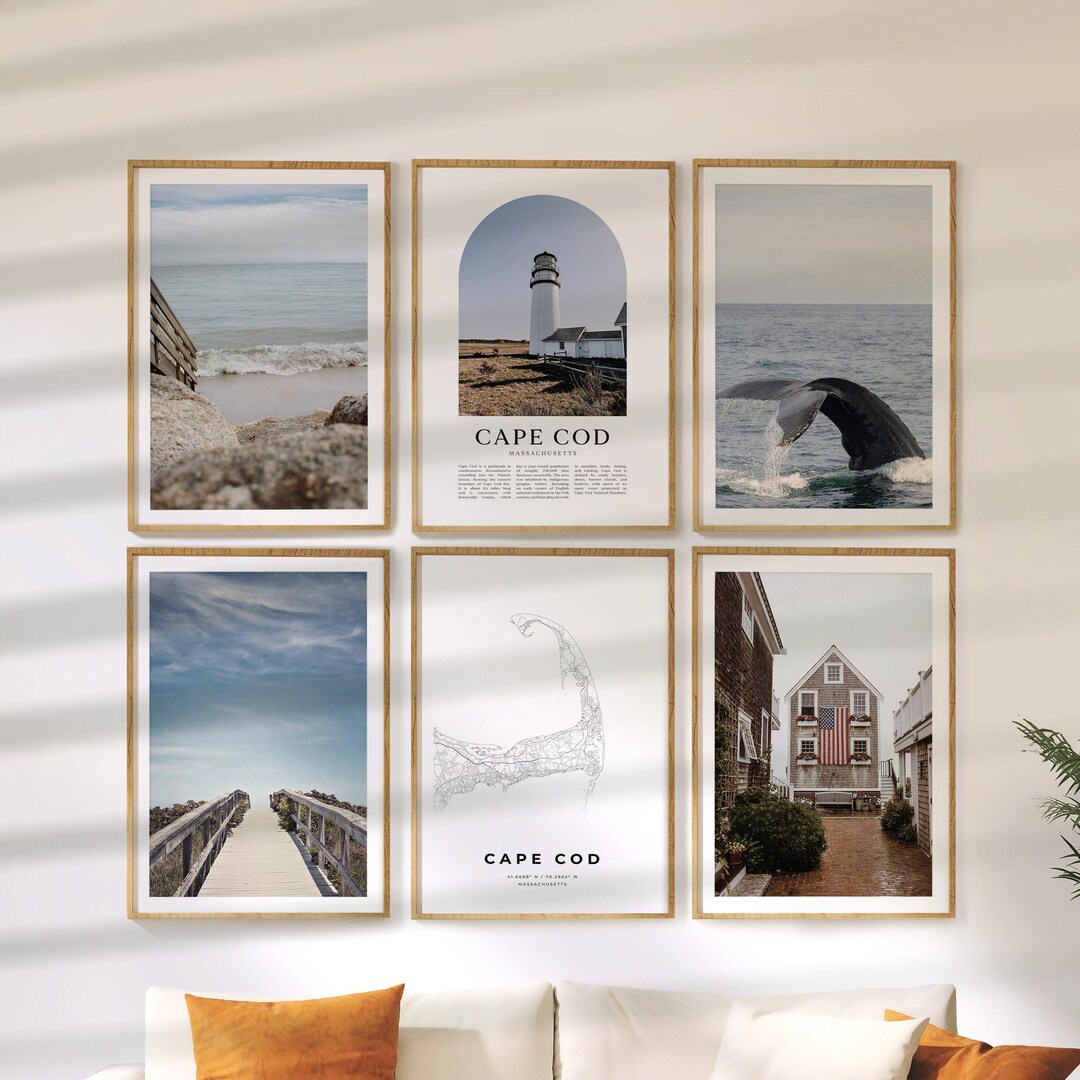 Cape Cod Wall Art Set of 6, Massachusetts Travel Prints, City Map and ...