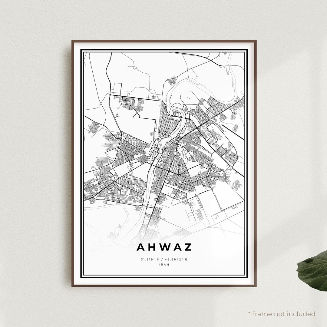 Ahwaz Map Print, Ahwaz Street Map Poster, iran, Modern Minimalist Map ...