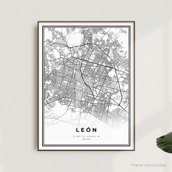 León Map Print León Street Map Poster Mexico Modern | Etsy