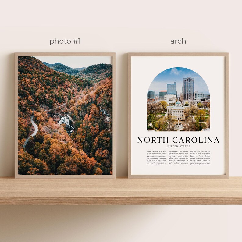 North Carolina Wall Art Set of 6, Nature Travel Prints, State Map and ...