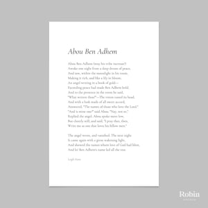 Abou Ben Adhem by Leigh Hunt Poem Print Poetry Print Gift, Literaty ...