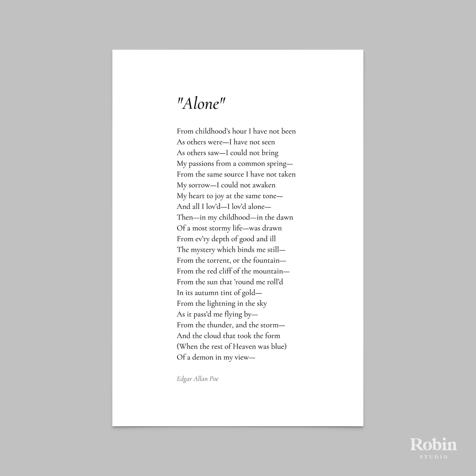 Alone by Edgar Allan Poe Poem Print Poetry Print Gift | Etsy
