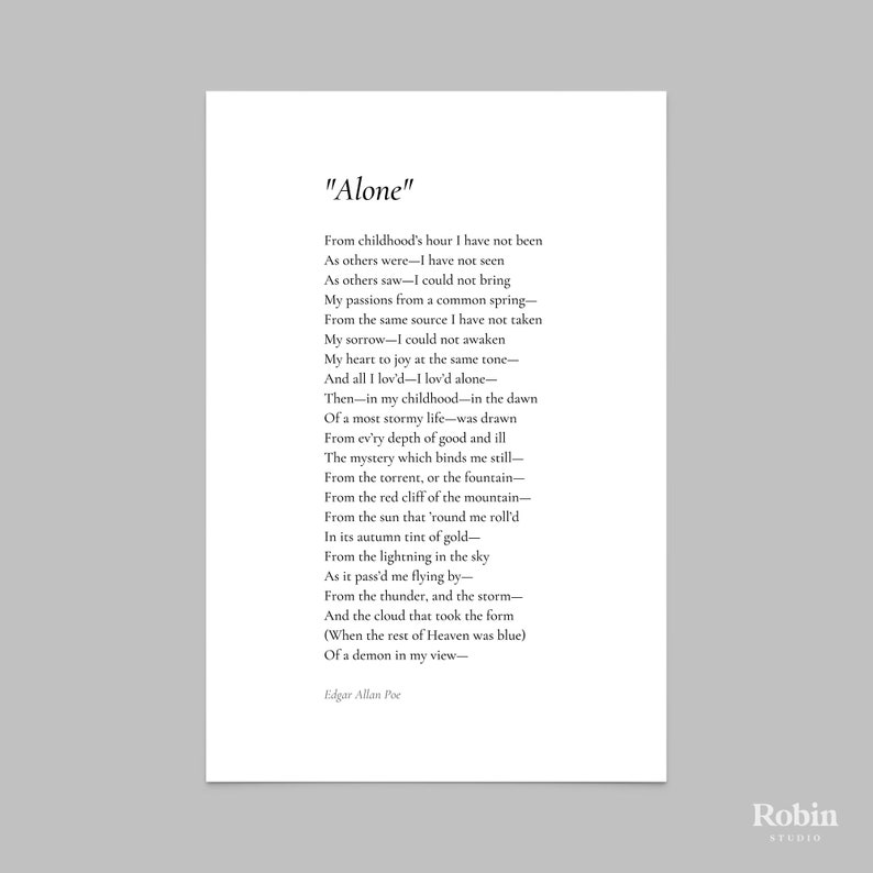 Alone by Edgar Allan Poe Poem Print Poetry Print Gift | Etsy