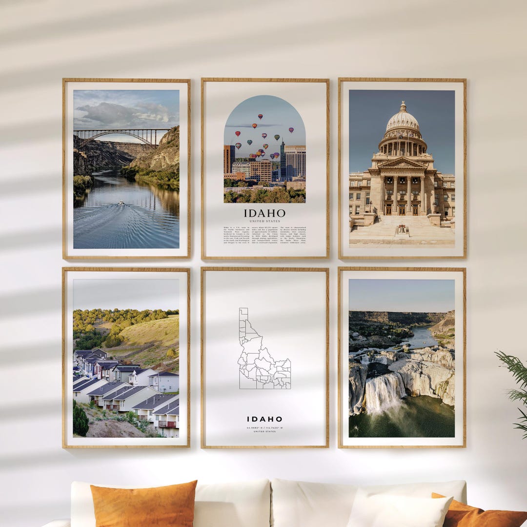 Idaho Wall Art Set of 6, Nature Travel Prints, State Map and Landscape ...