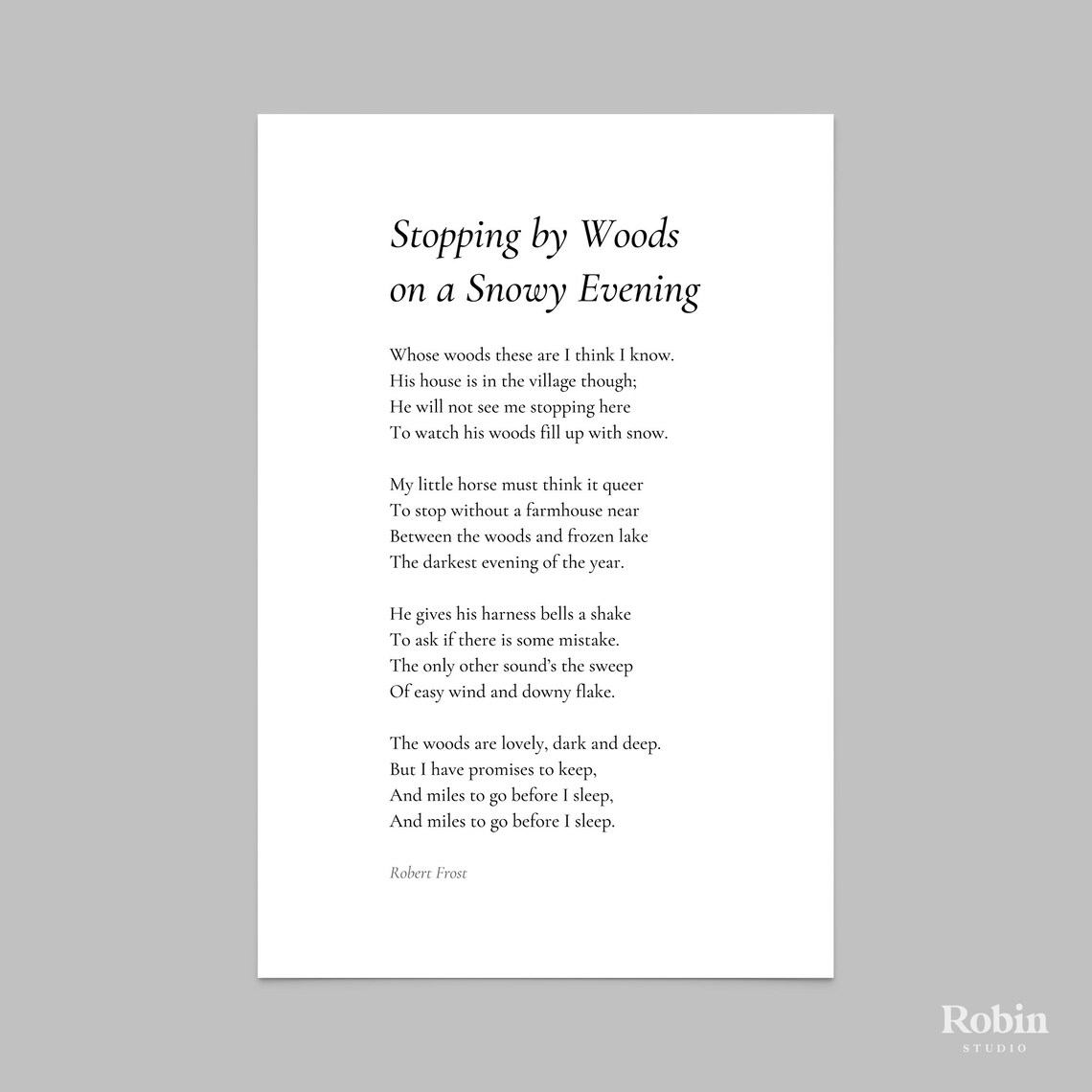 Robert Frost Stopping by Woods Poem Print Poetry Print Gift - Etsy