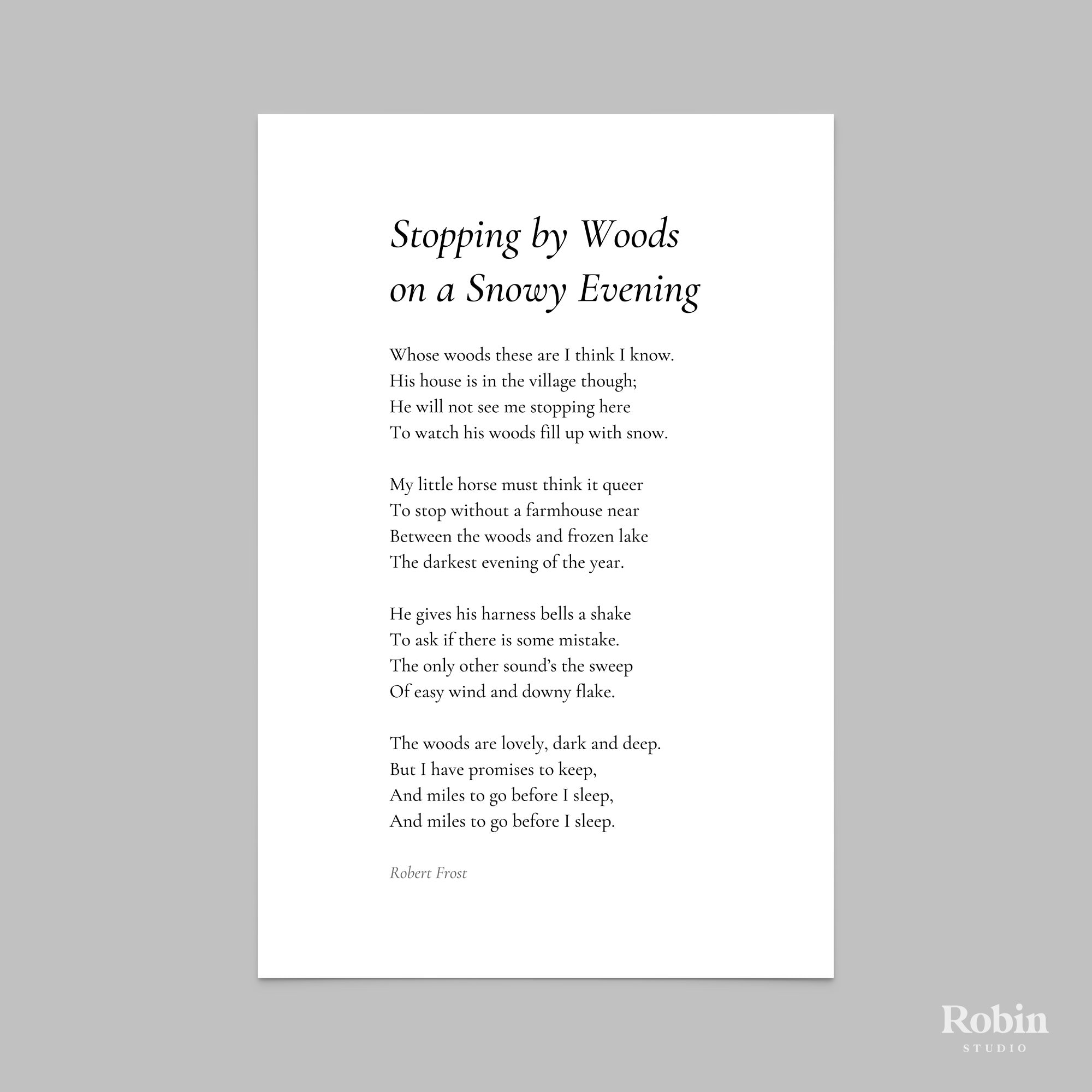 Robert Frost Stopping by Woods Poem Print Poetry Print Gift - Etsy
