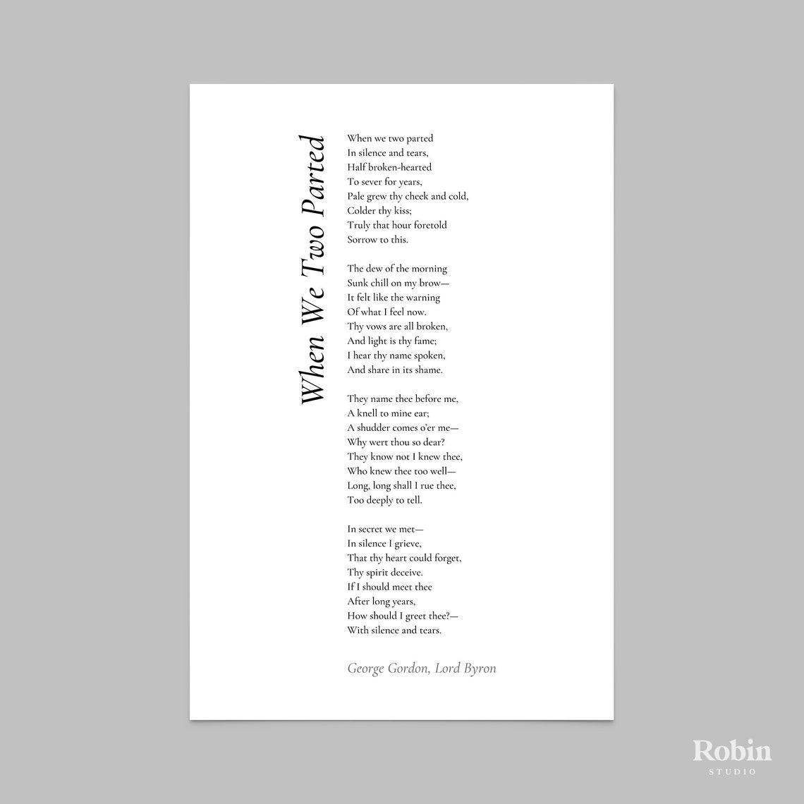 When We Two Parted by George Gordon Lord Byron Poem Print - Poetry ...