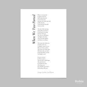 When We Two Parted by George Gordon Lord Byron Poem Print - Poetry ...