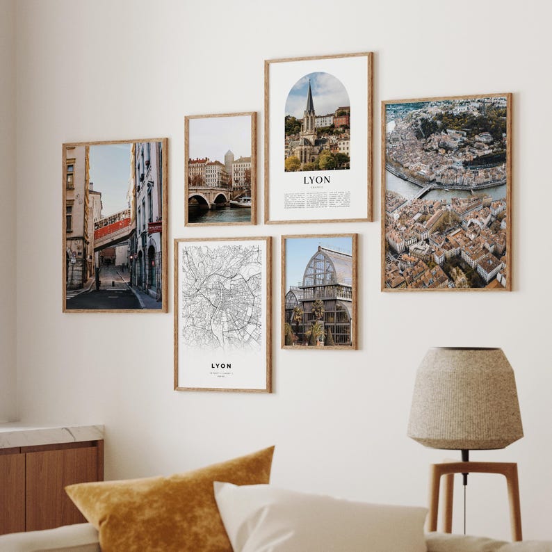 Lyon Wall Art Set of 6, France Travel Prints, City Map and Photo Poster ...
