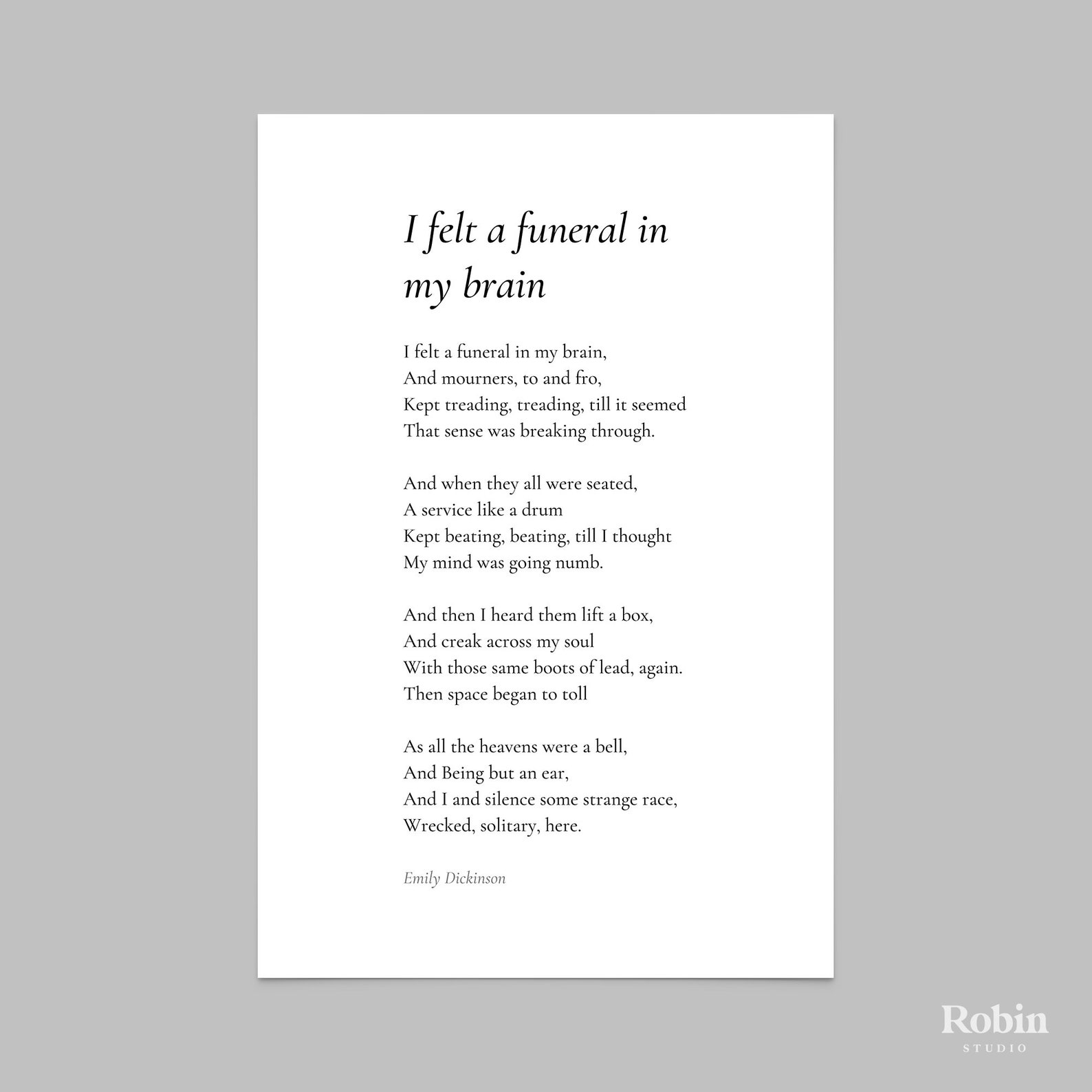 I Felt a Funeral by Emily Dickinson Poem Print Poetry Print | Etsy