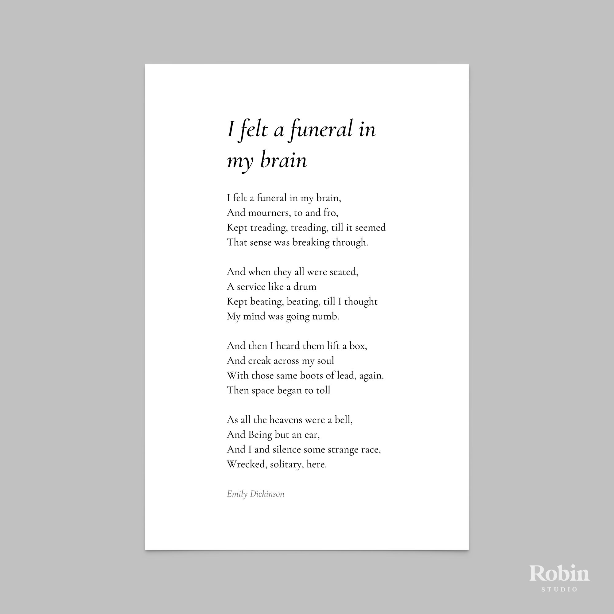 I Felt A Funeral By Emily Dickinson Poem Print Poetry Print Etsy
