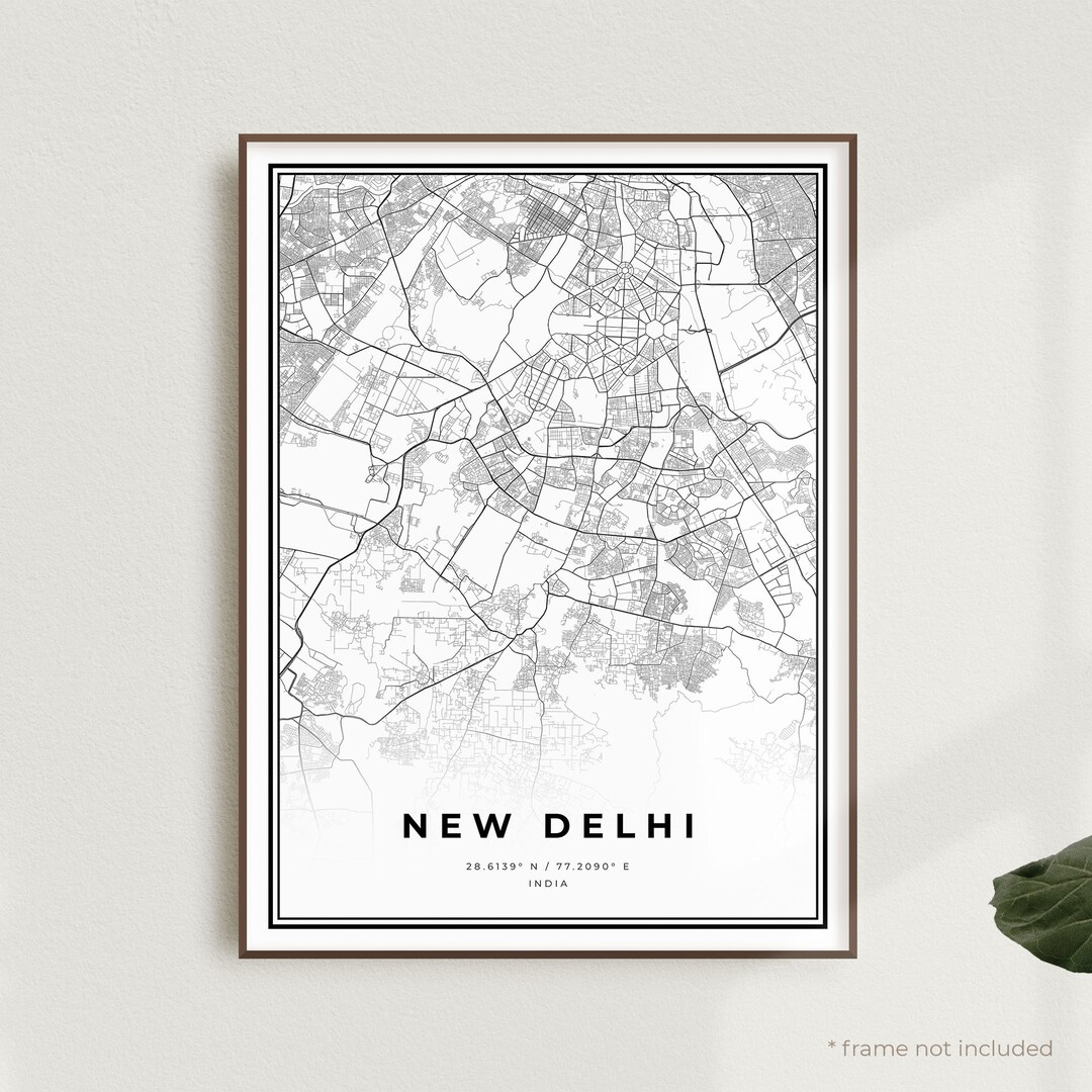 New Delhi Map Print, New Delhi Street Map Poster, India, Modern ...