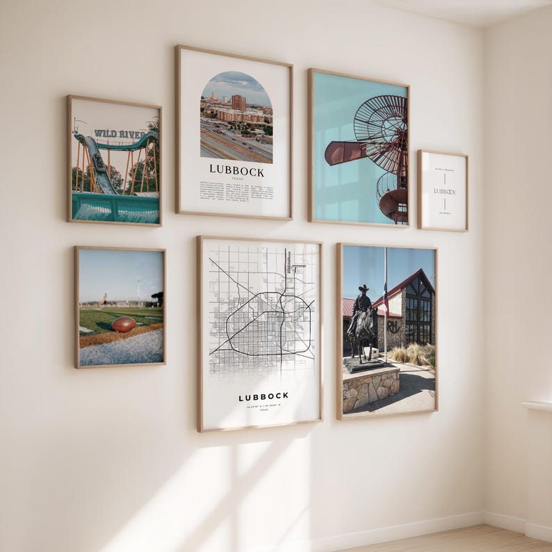 Lubbock Wall Art Set of 6, Texas Travel Prints, City Map and Photo ...