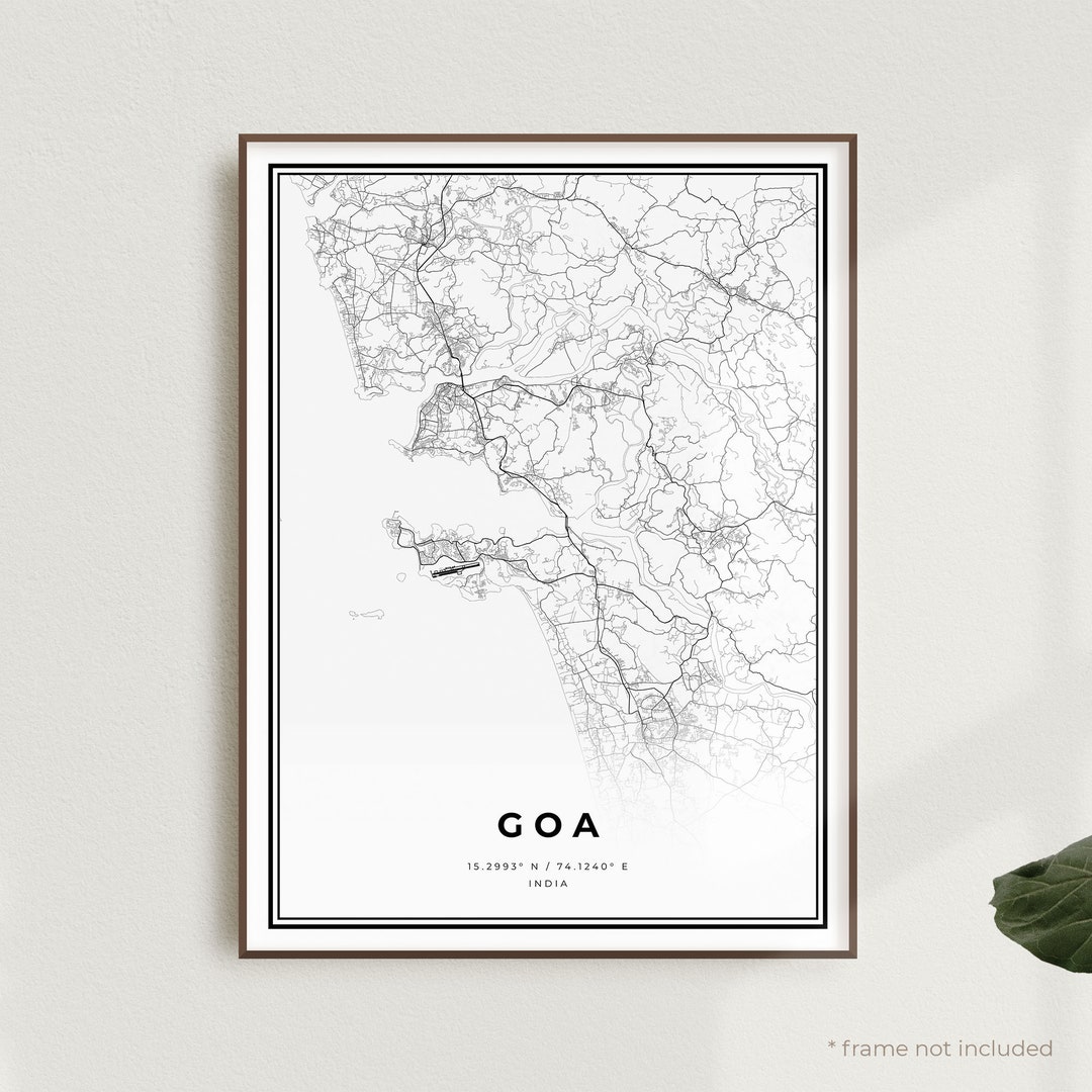 Goa Map Print, Goa Street Map Poster, India, Modern Minimalist Map ...