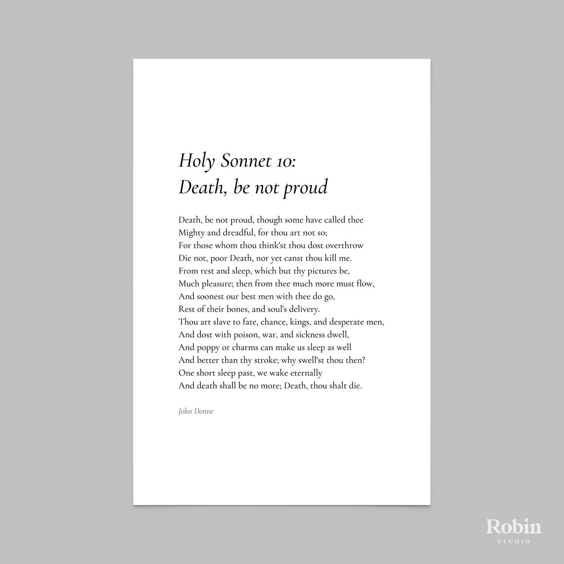 Holy Sonnet 10 Death by John Donne Poem Print - Poetry Print Gift ...