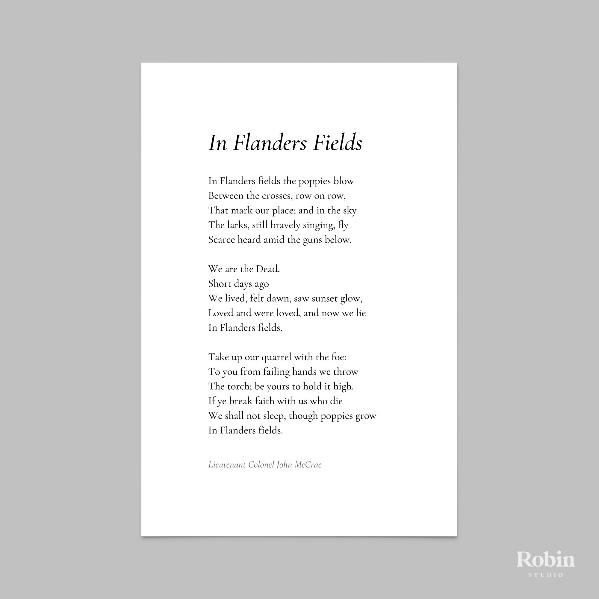 In Flanders Fields by Lieutenant Colonel John Mccrae Poem - Etsy
