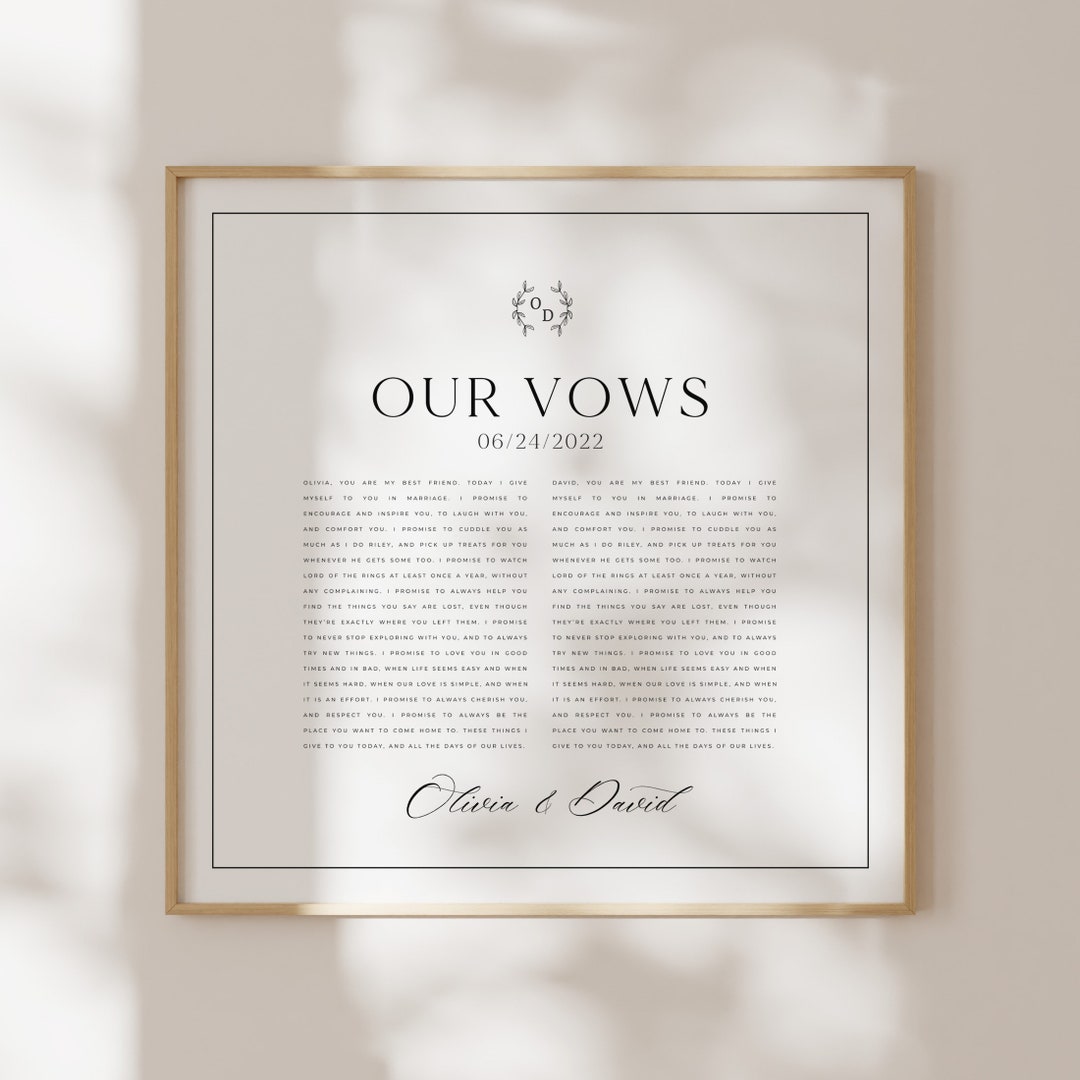 Personalized Wedding Vows Art Print Her His Vows T Framed Vows Canvas Modern Calligraphy