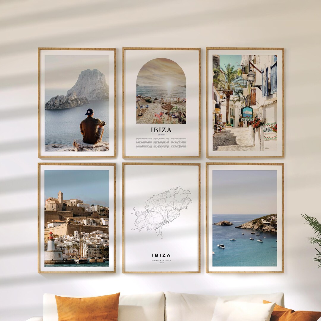 Ibiza Wall Art Set of 6, Spain Travel Prints, City Map and Photo Poster ...