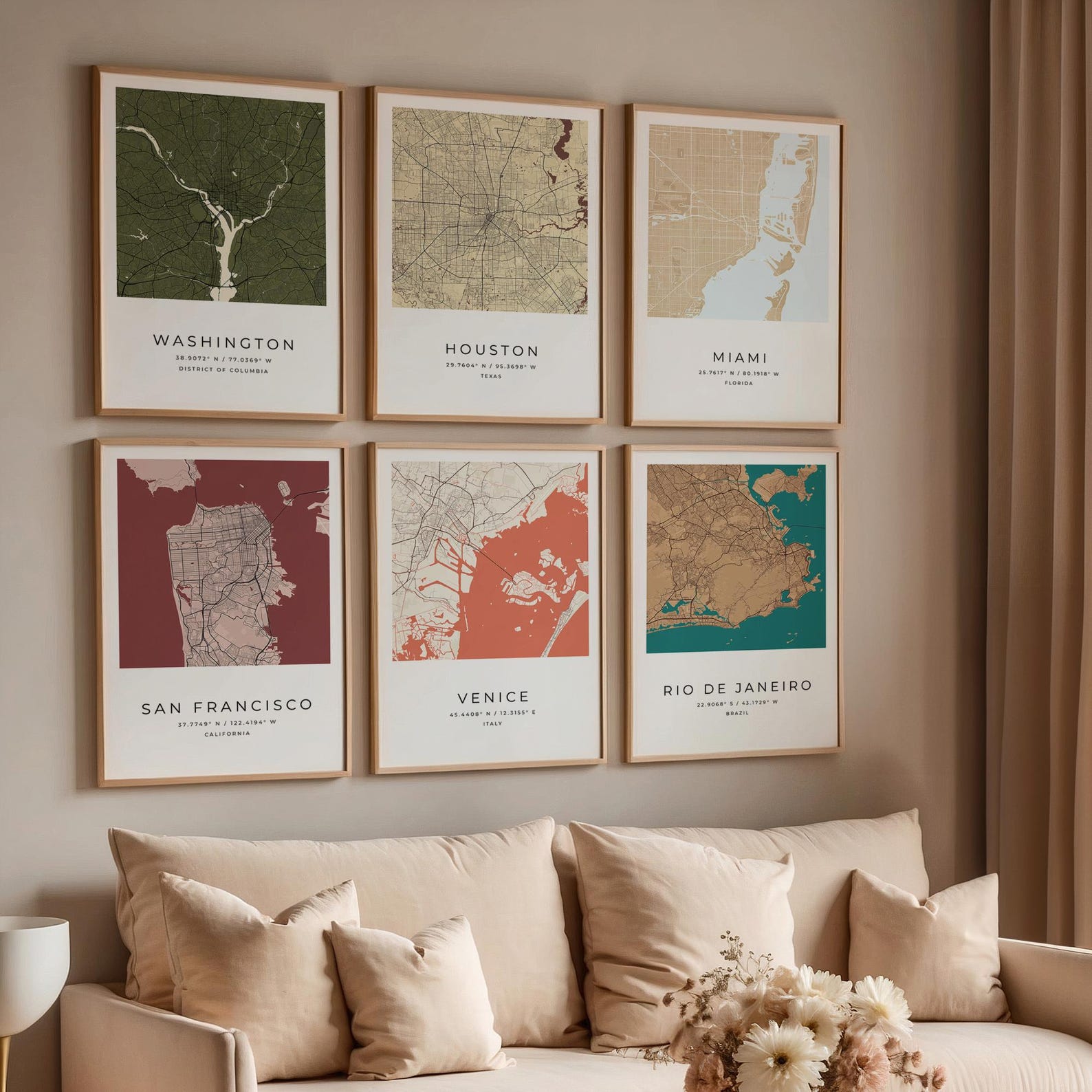 Set of 6 Personalized City Maps, Designer Color Palettes, Custom ...