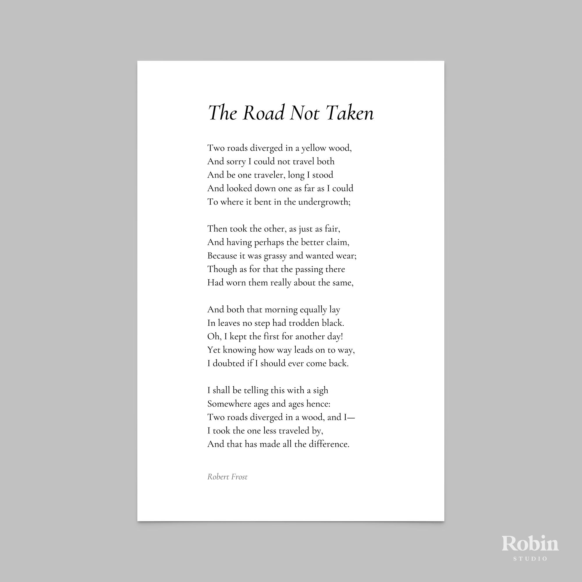 The Road Not Taken by Robert Frost Poem Print Poetry Print | Etsy