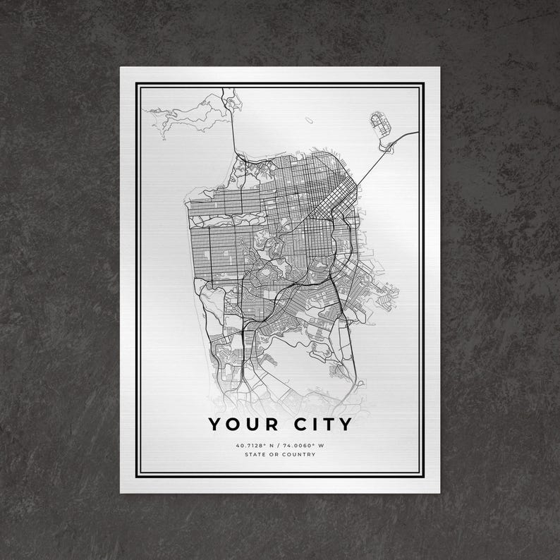 Custom Luxury Map Aluminum Print | Personalized City & Travel Place ...