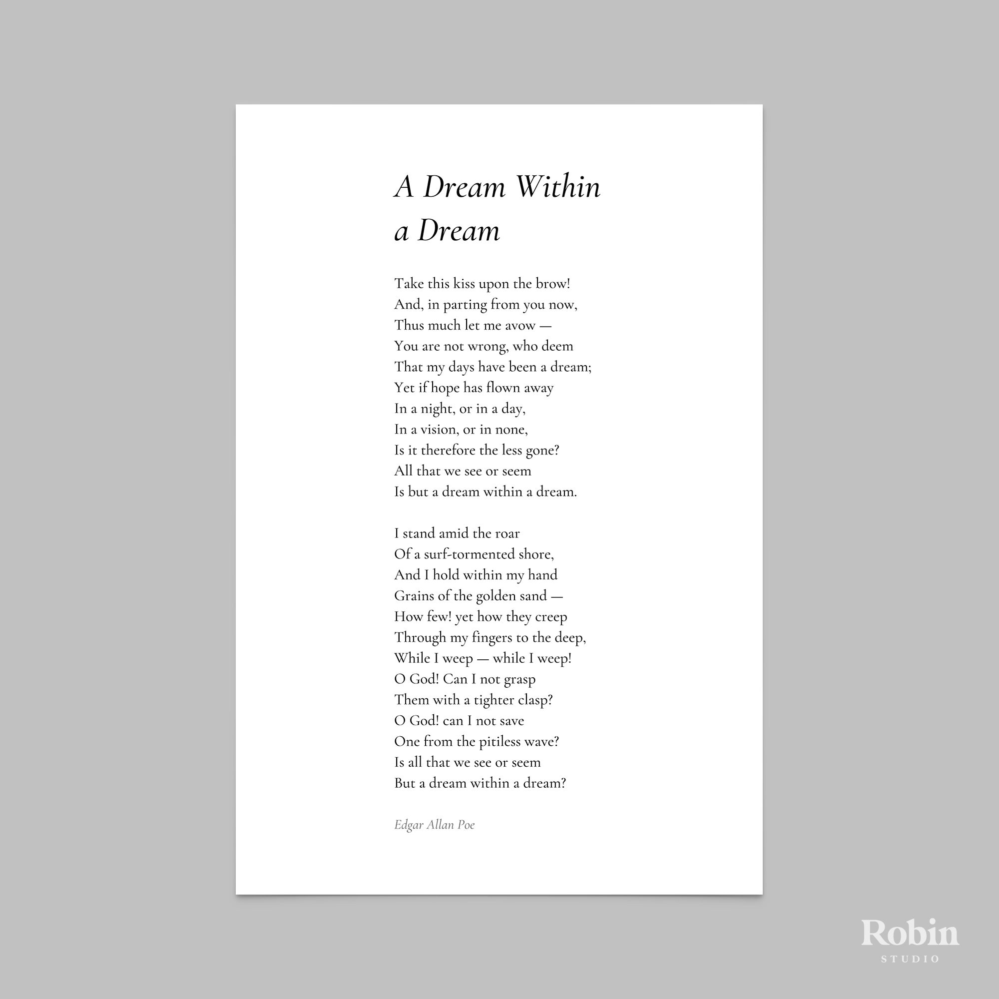 A Dream Within by Edgar Allan Poe Poem Print Poetry Print - Etsy