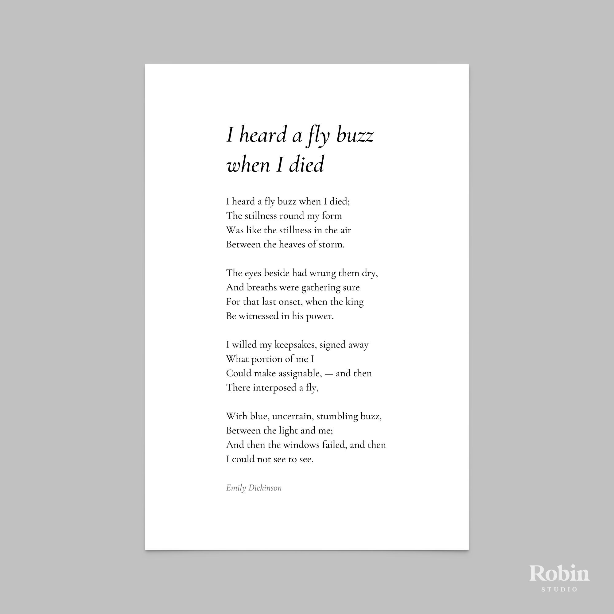 I Heard a Fly Buzz by Emily Dickinson Poem Print Poetry | Etsy