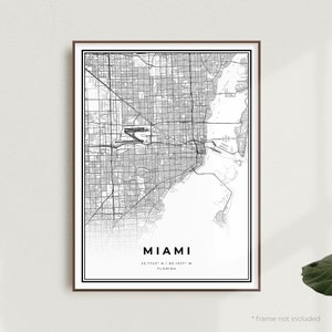 Miami Map Print, Miami Street Map Poster, Florida, Modern Minimalist ...