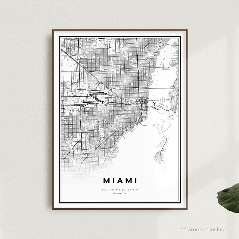 Miami Map Print Miami Street Map Poster Florida Modern | Etsy