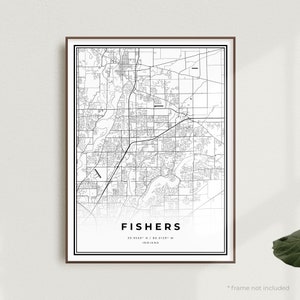 Fishers Map Print, Fishers Street Map Poster, Indiana, Modern ...