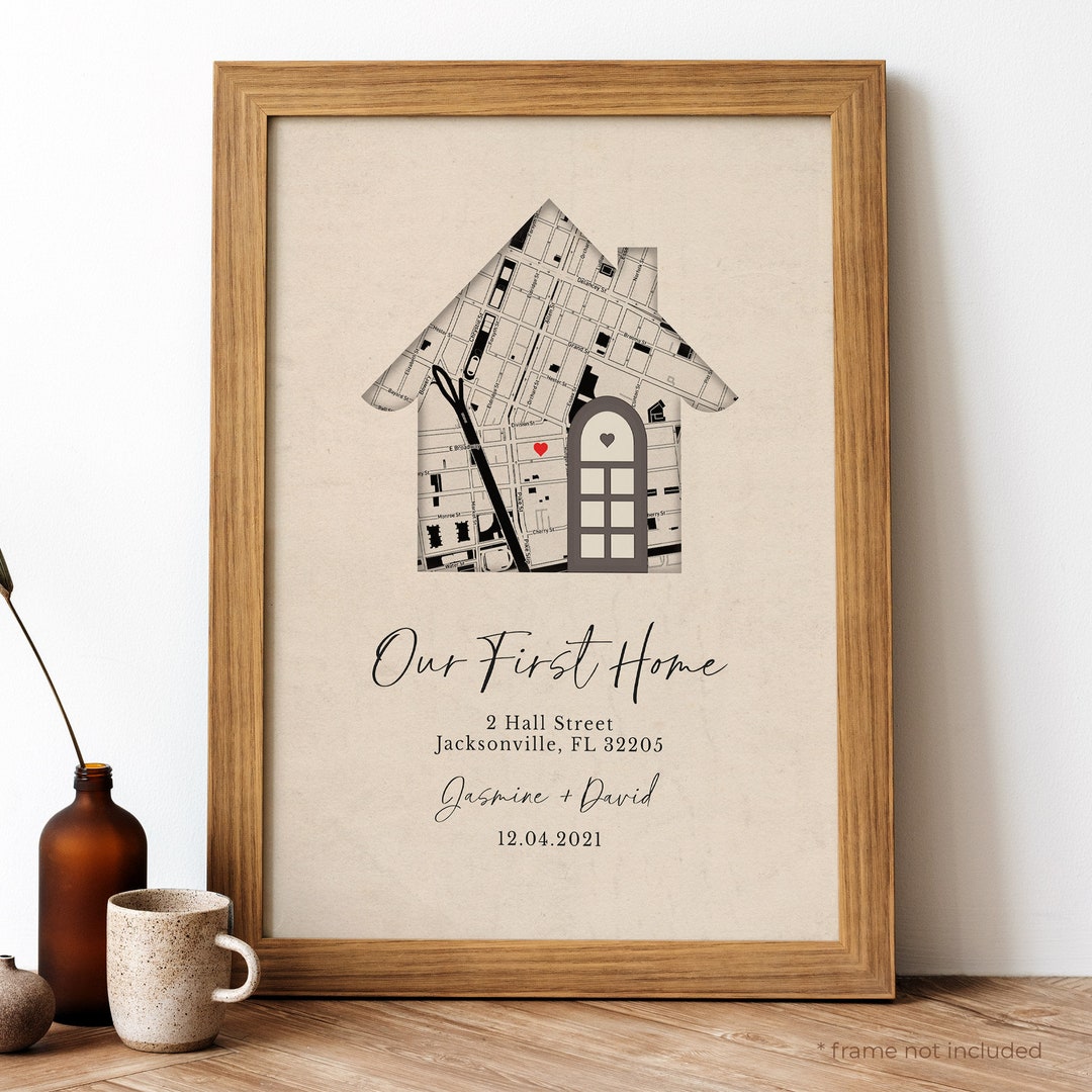 Personalized Home Map, Custom Housewarming Gift, First Home Gift for ...