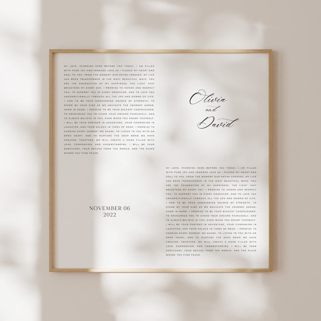 Personalized Wedding Vows Art Print, Custom Her His Vows, Modern ...