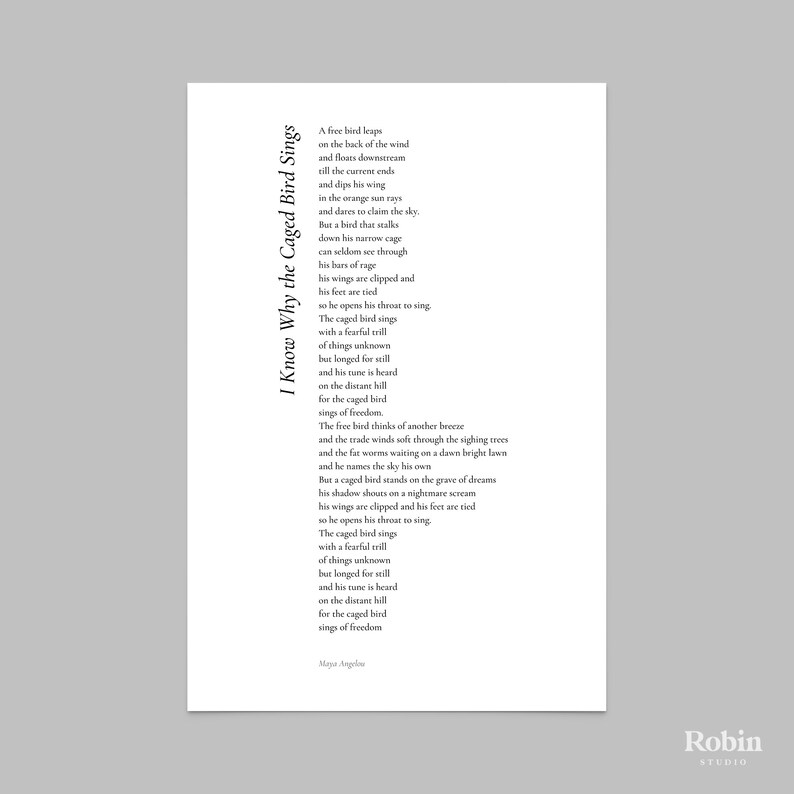 I Know Why the Caged Bird Sings by Maya Angelou Poem Print | Etsy